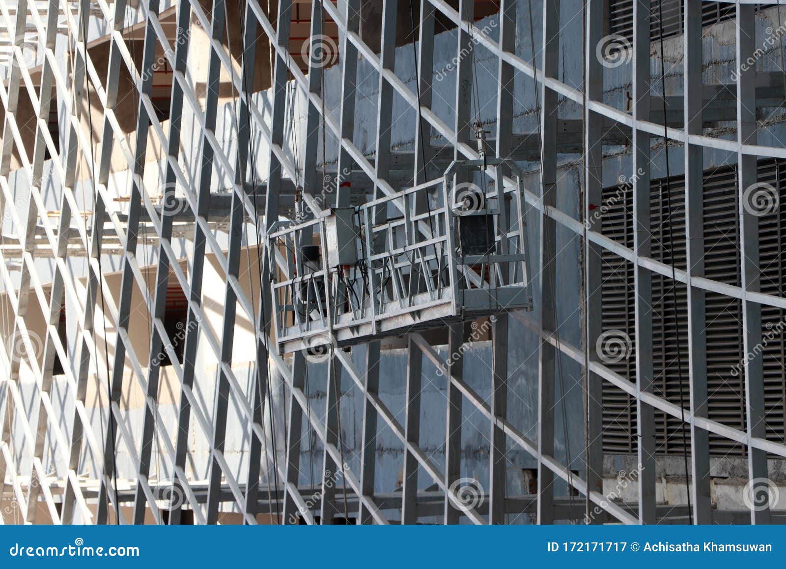 Hanging Scaffold or Construction Platform Outside of a Building, Being ...