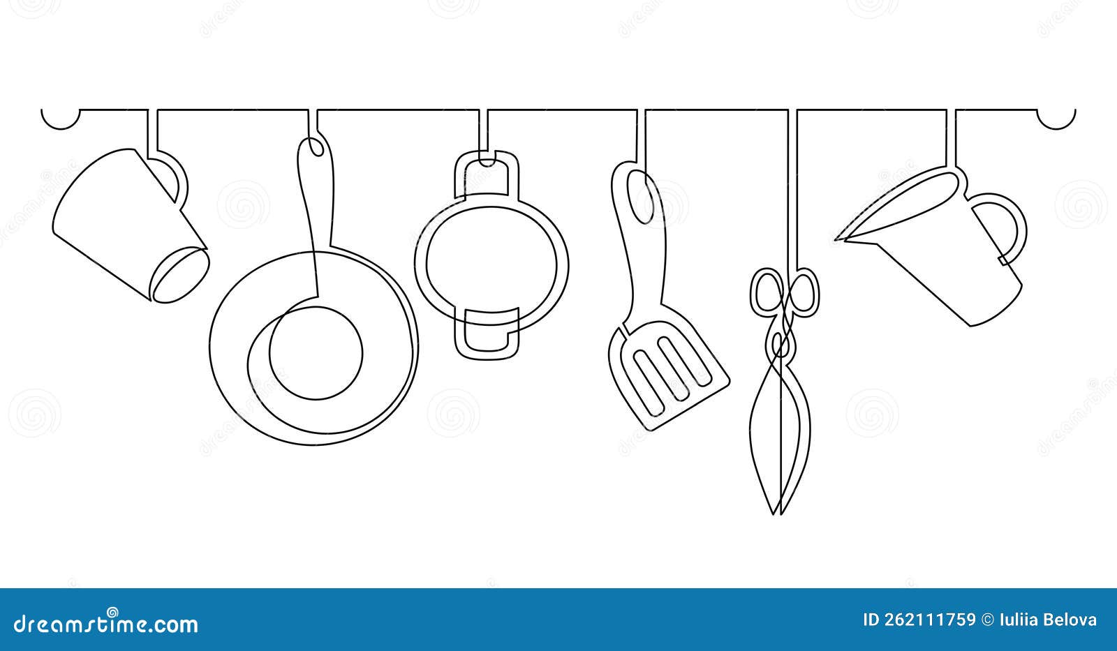 Hanging Shelf Railing with Kitchen Utensils. Still Life on the Kitchen ...
