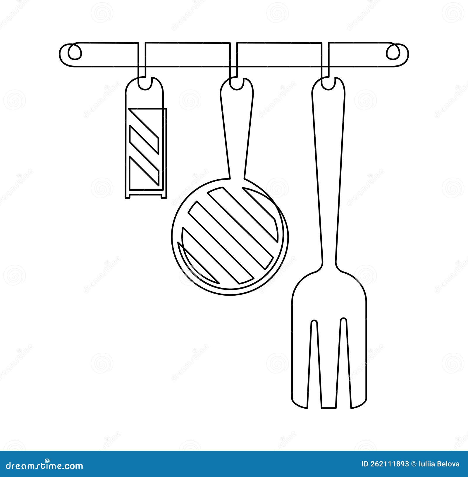 Hanging Shelf Railing with Kitchen Utensils. Still Life on the Kitchen ...