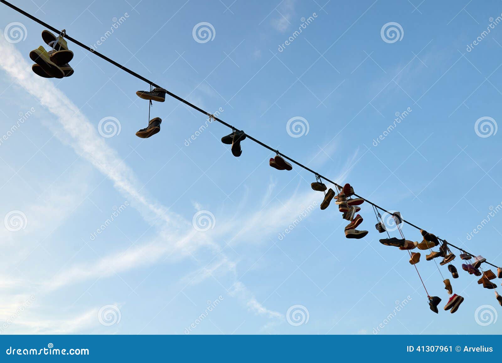 Hanging shoes stock image. Image of boot, hanging, diagonal - 41307961
