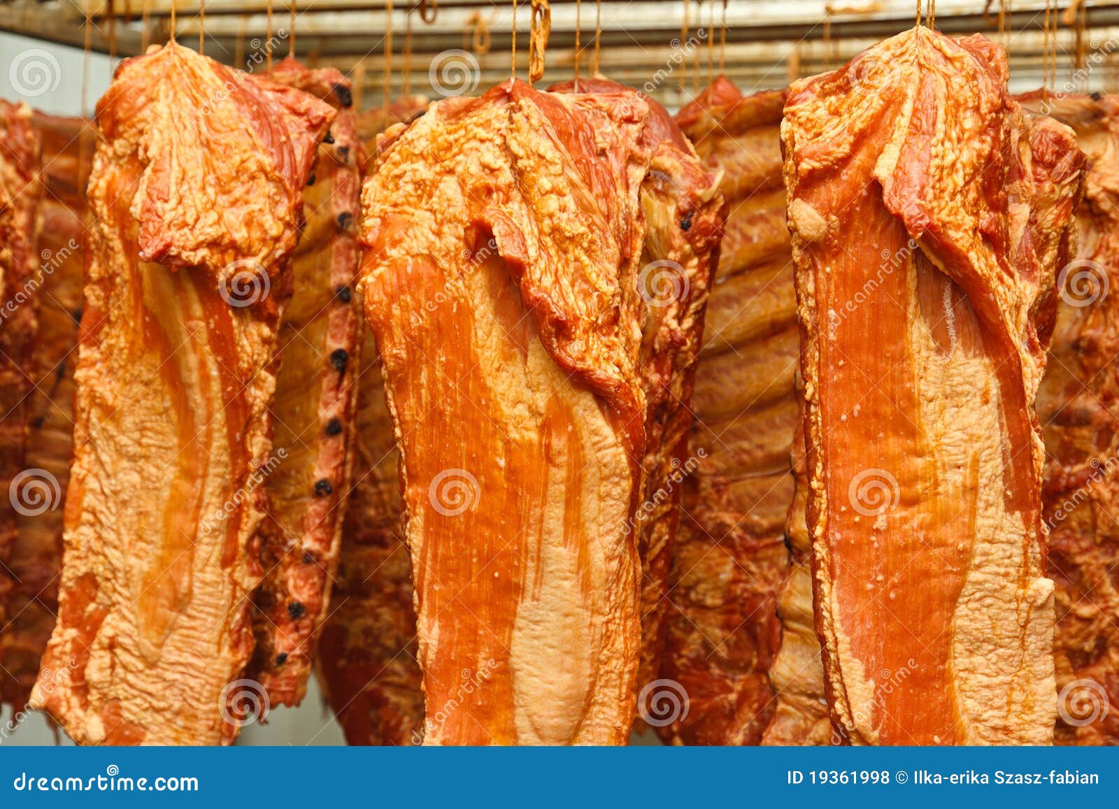 Hanging smoked pork ribs stock photo. Image of smoked - 19361998