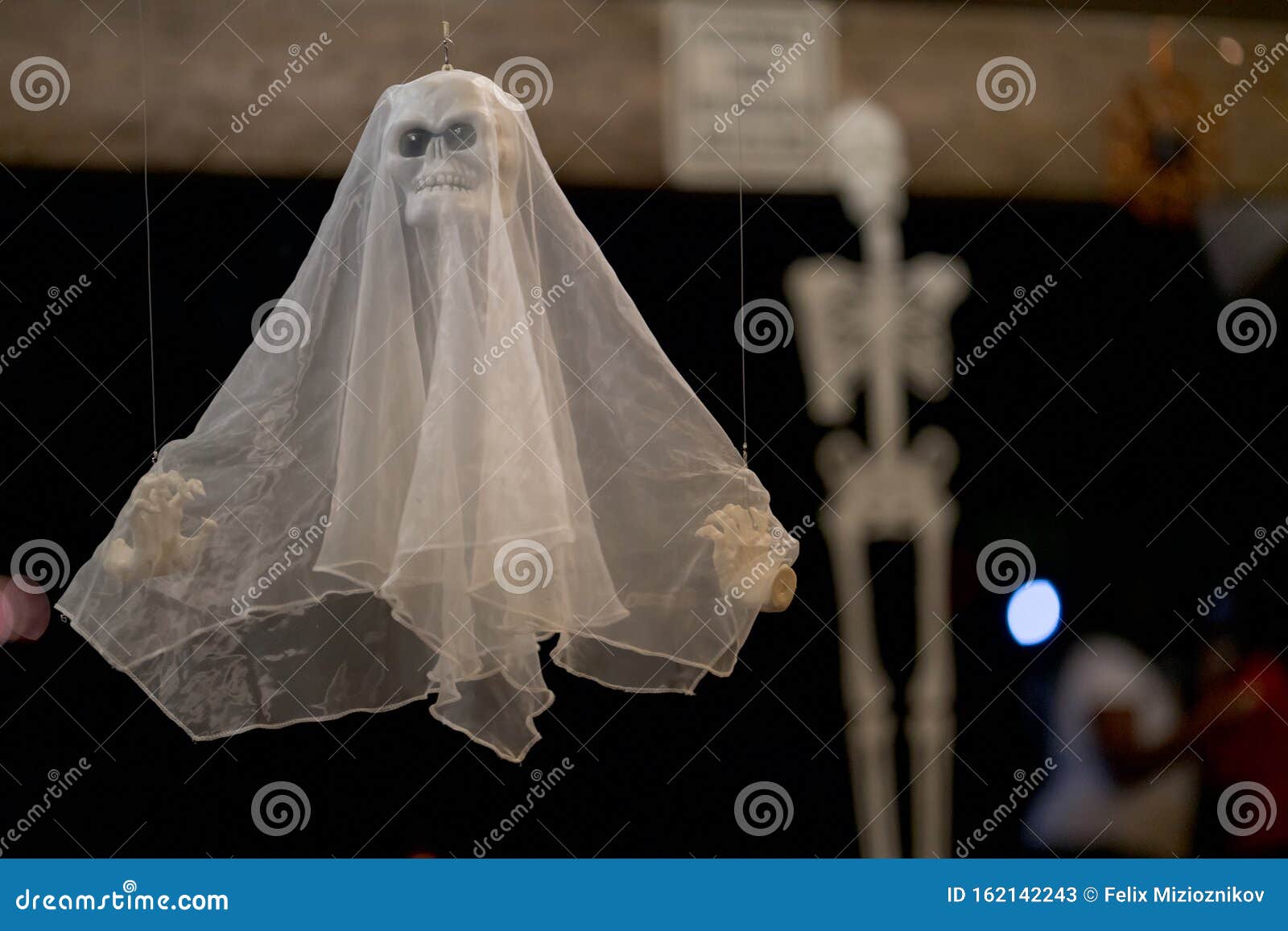 Hanging Spooky Ghost Prop Blurry Skeleton in Background Stock Image ...