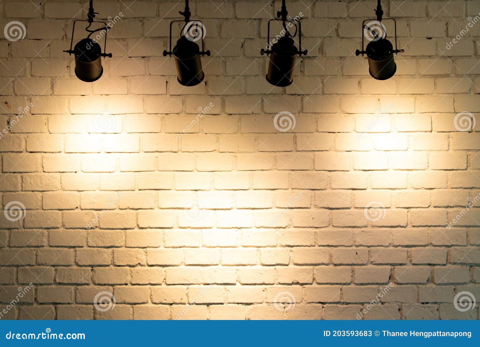 Hanging Spotlight Illuminate at Brick Wall Background Stock Image ...