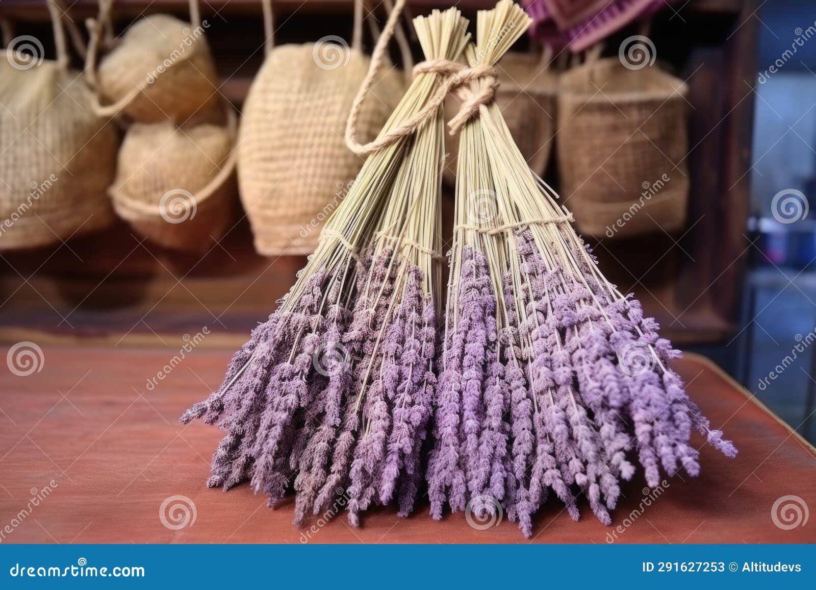 Hanging String of Dried Lavender with Bamboo Mat Background Stock Image ...