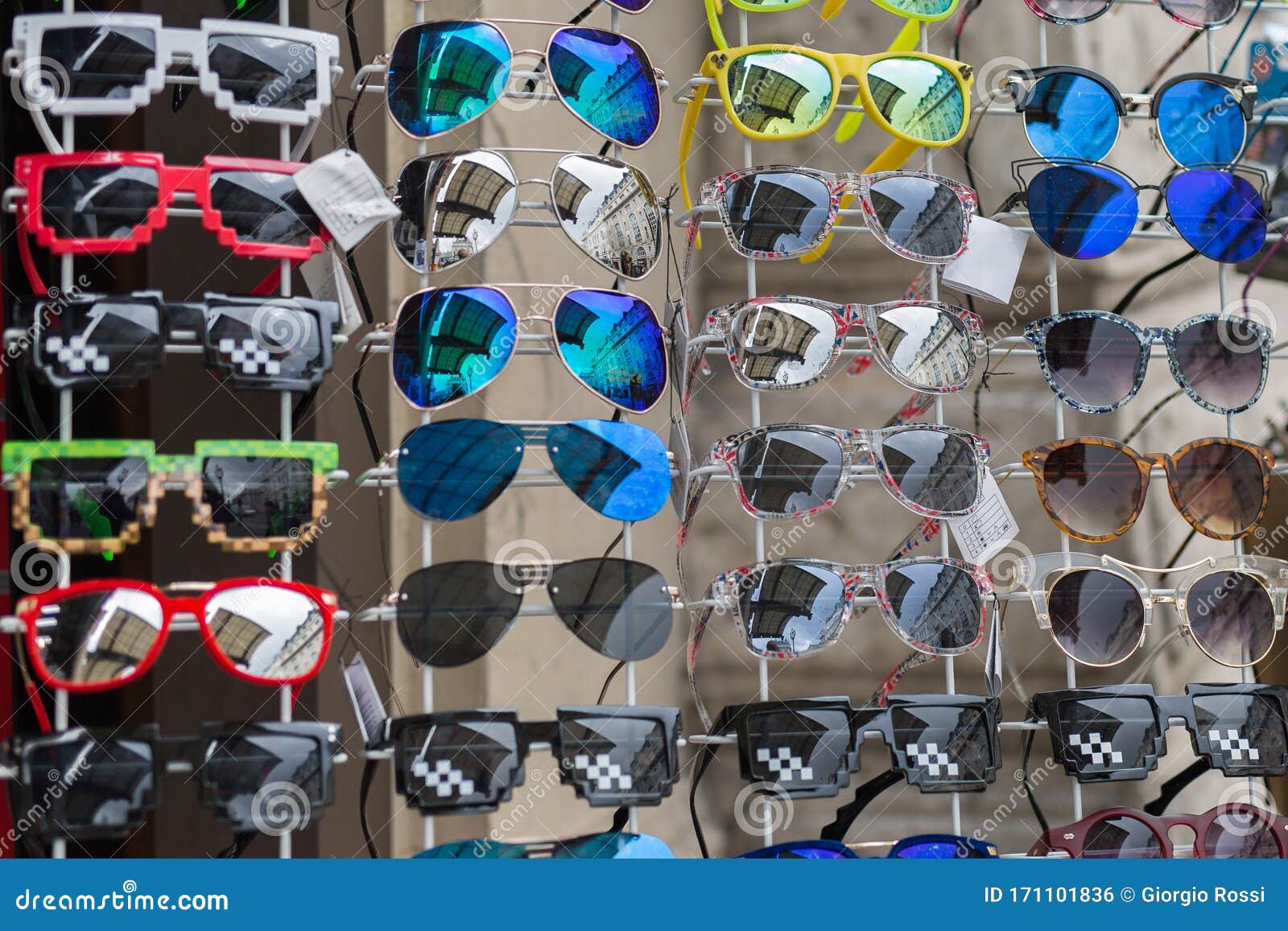 Hanging Sunglasses on Display in a Store Stock Photo - Image of sale ...