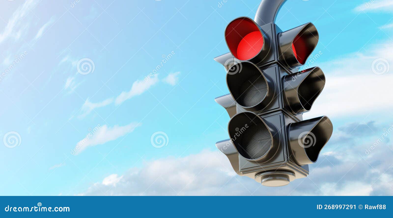 Hanging Traffic Light, Red Stop Signal on Cloudy Sky Background. Space ...