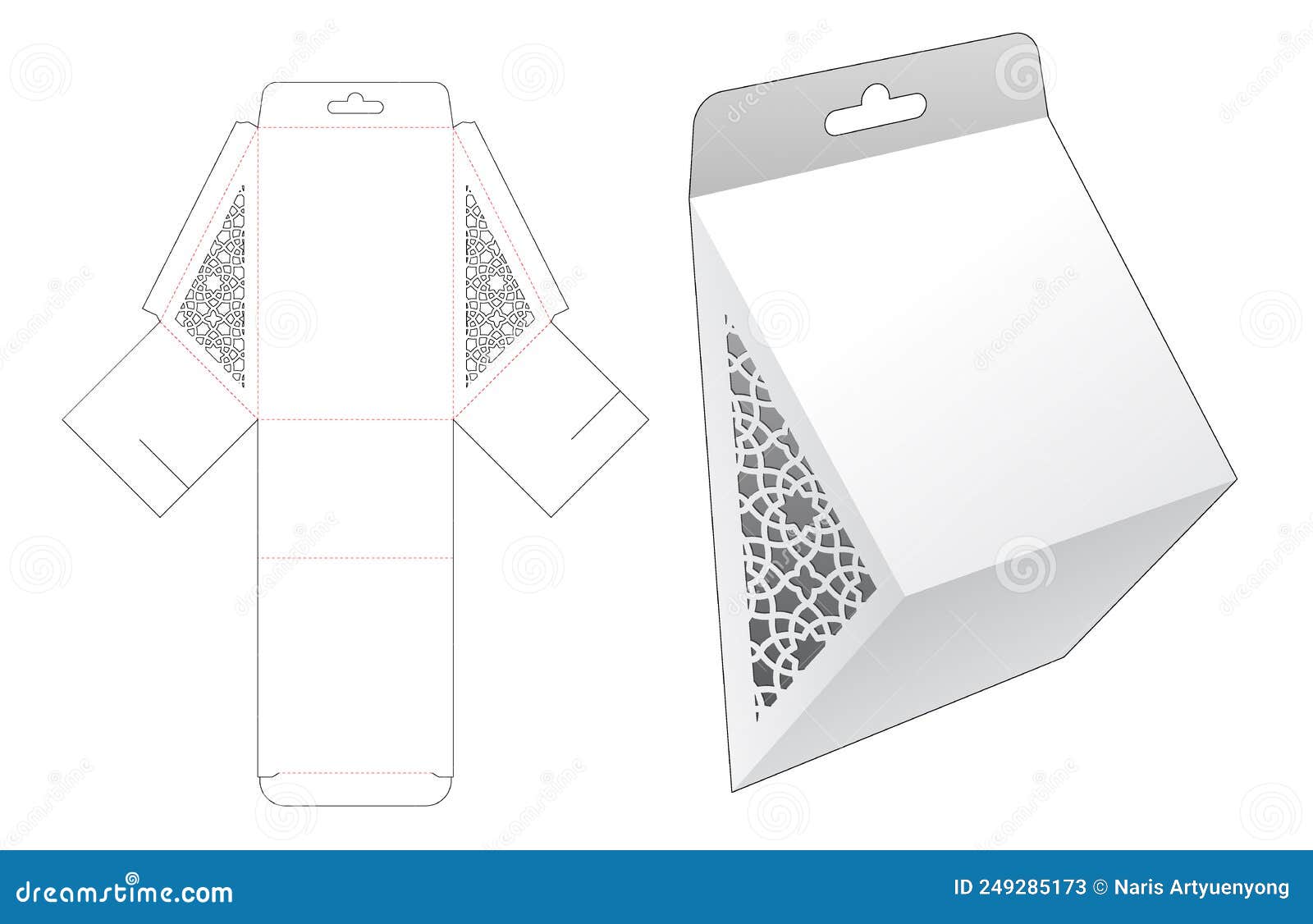 Hanging Triangle Box Stenciled Pattern Die Cut Template and 3D Mockup ...