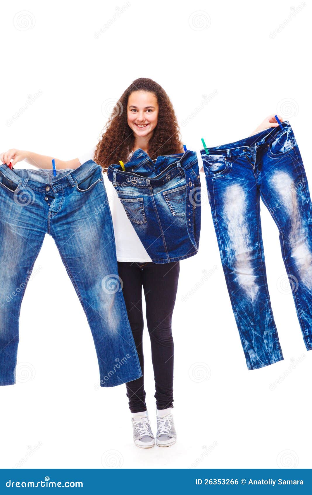 Hanging up denim clothes stock photo. Image of human - 26353266