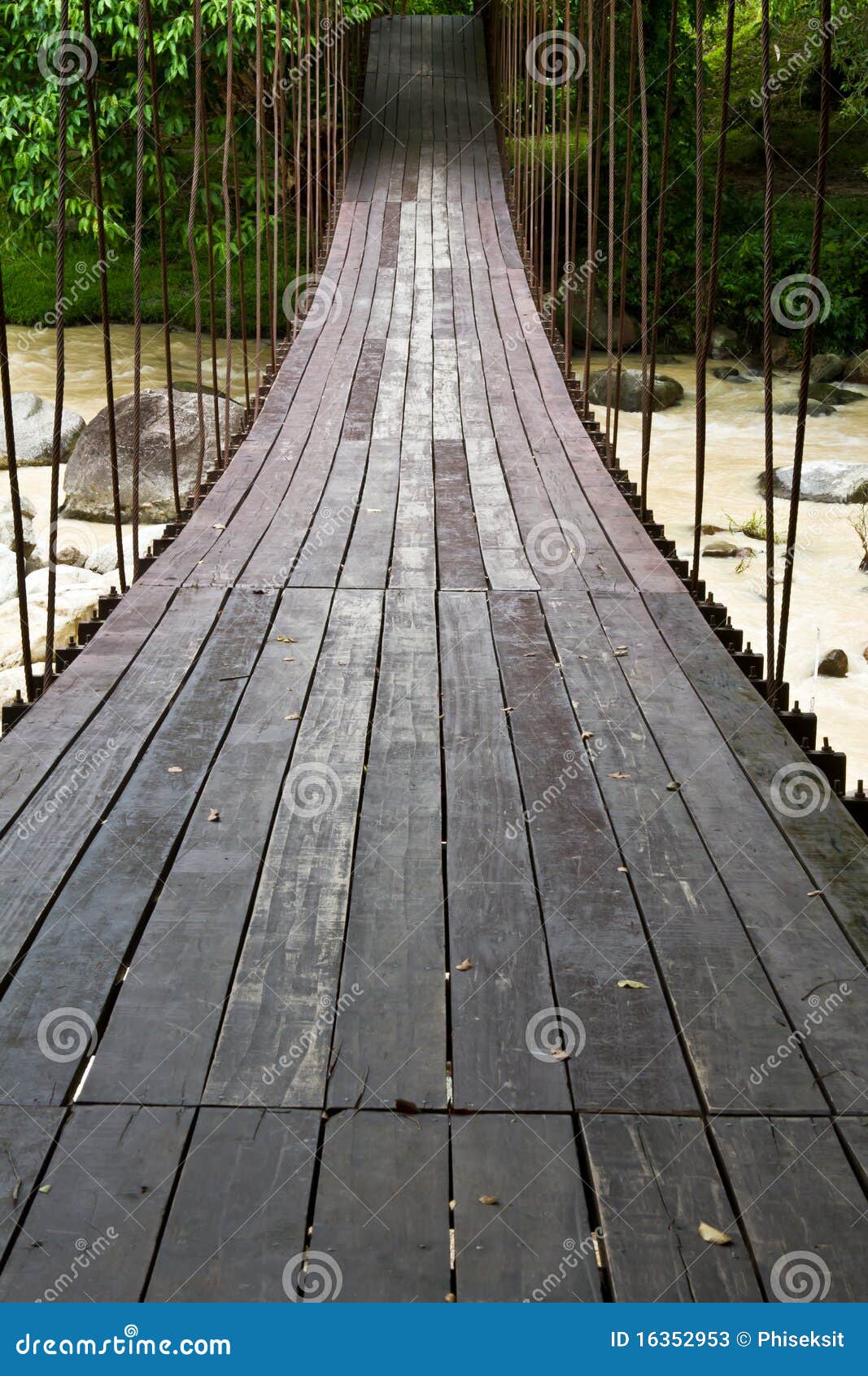 Hanging wooden bridge stock image. Image of national - 16352953