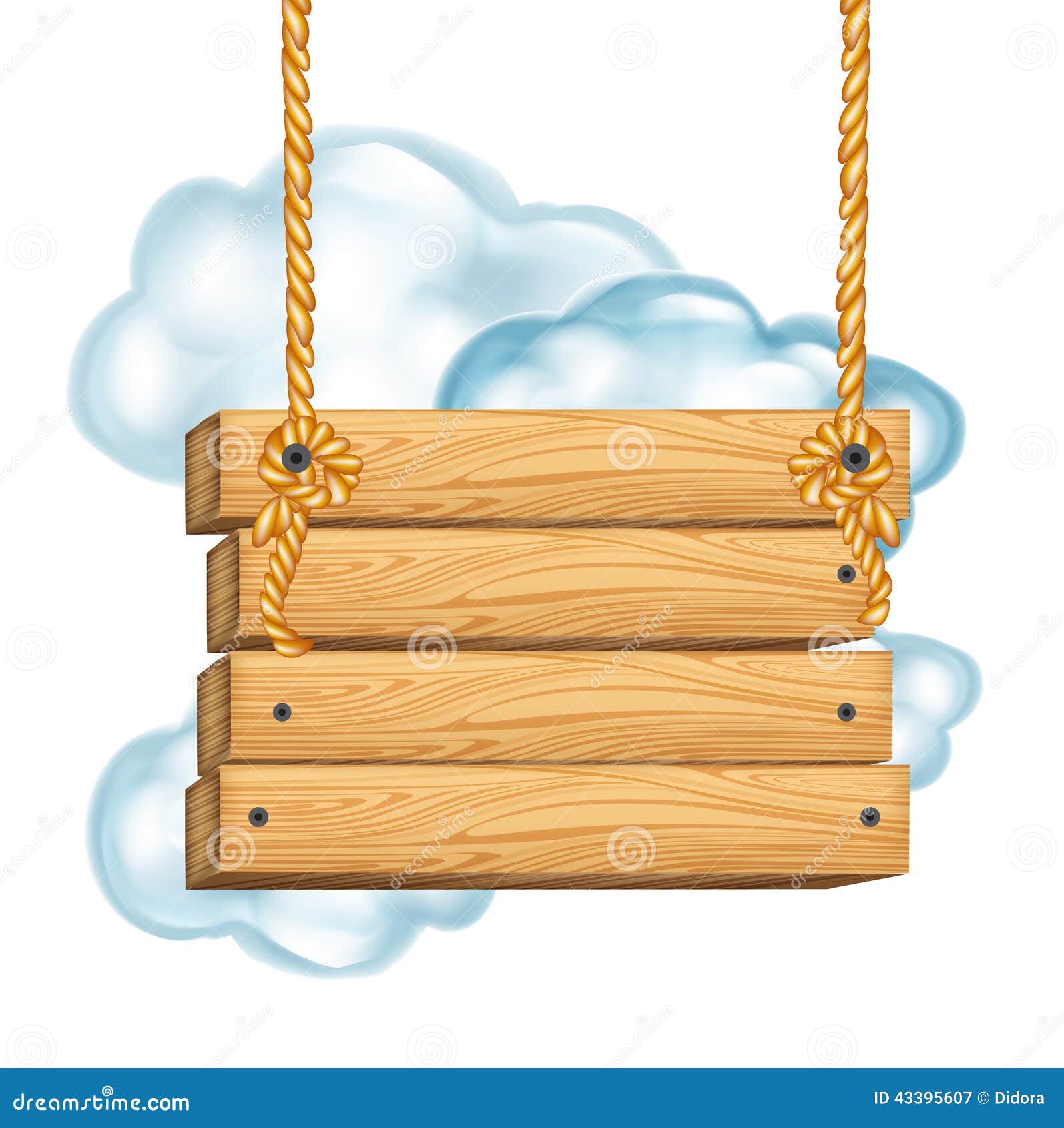 Hanging Wooden Sign with Ropes and Clouds Stock Vector - Illustration ...