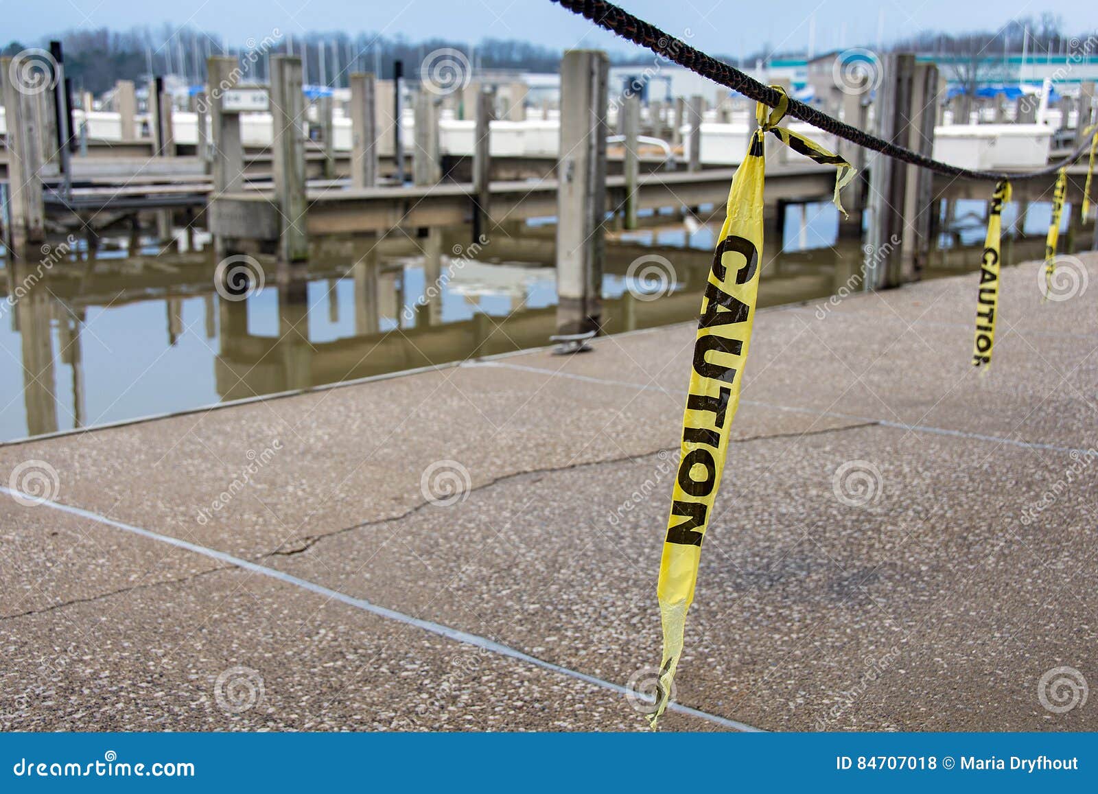 Hanging Yellow Caution Tape Strips Stock Photo - Image of strip ...