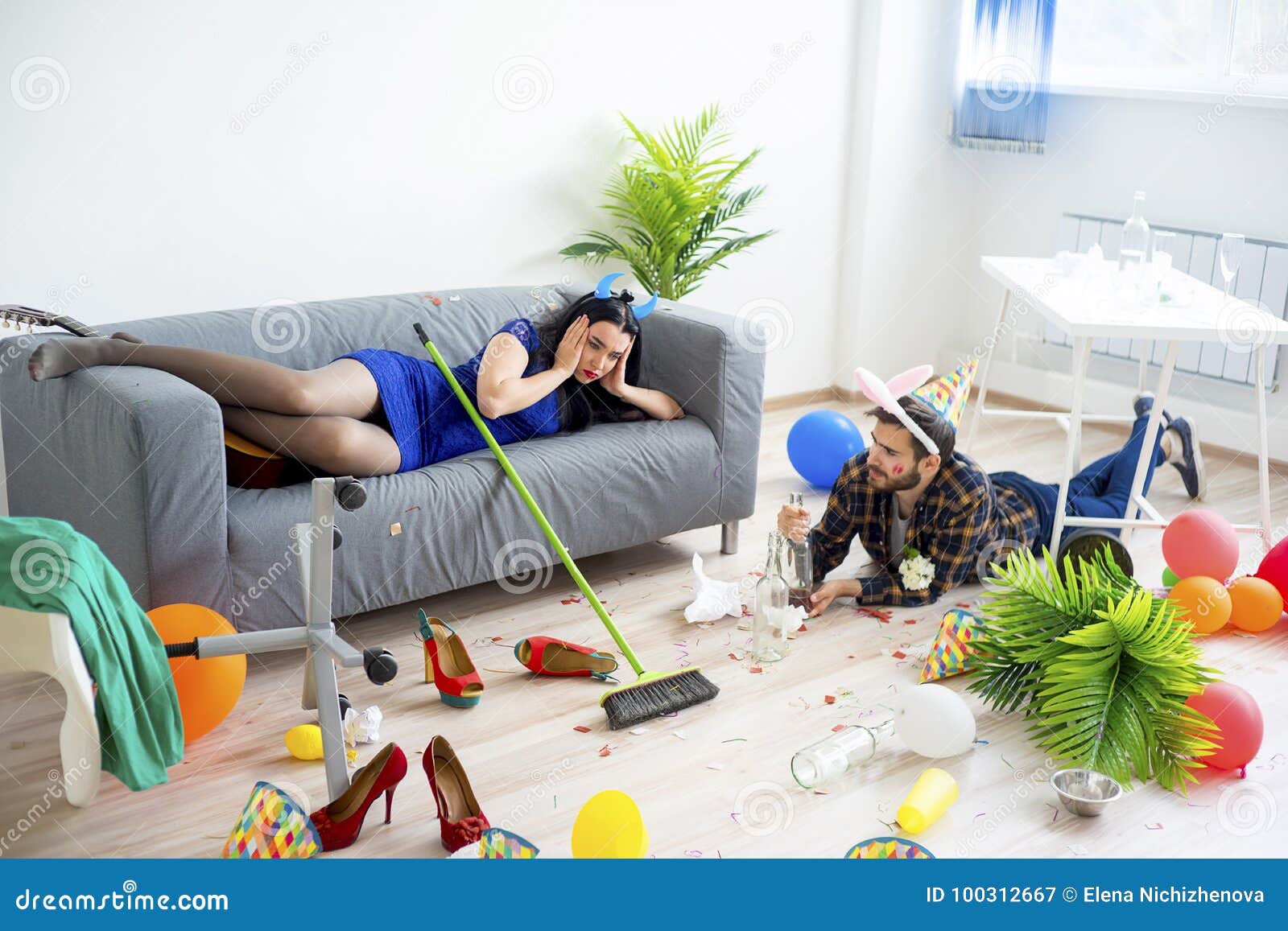 Hangover after a party stock image. Image of indoors - 100312667