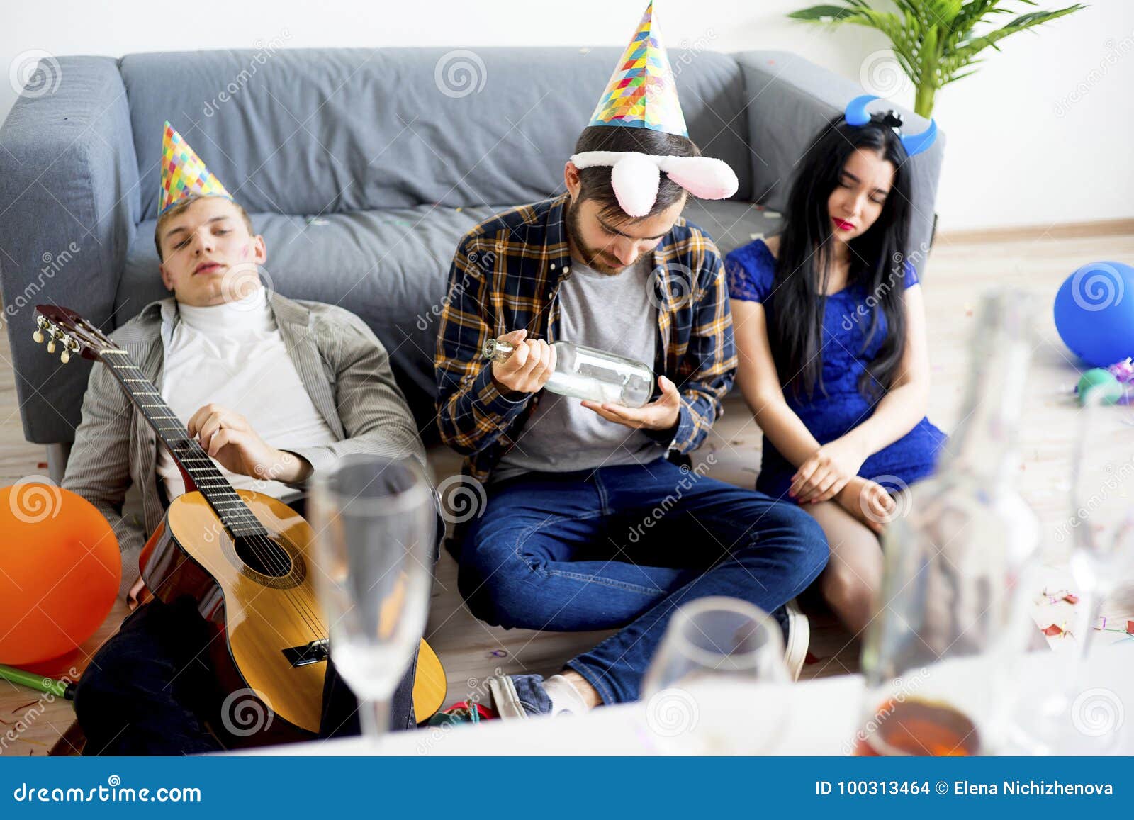 Hangover after a party stock photo. Image of table, alcohol - 100313464