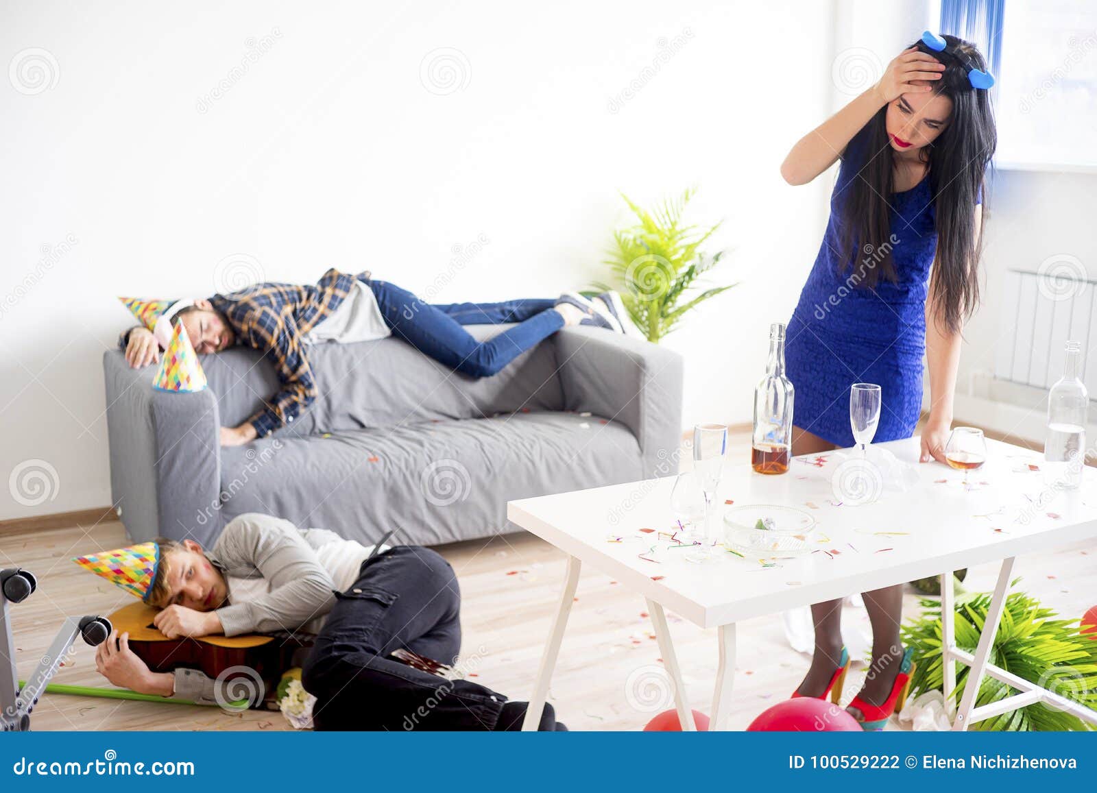 Hangover after a party stock photo. Image of indoors - 100529222