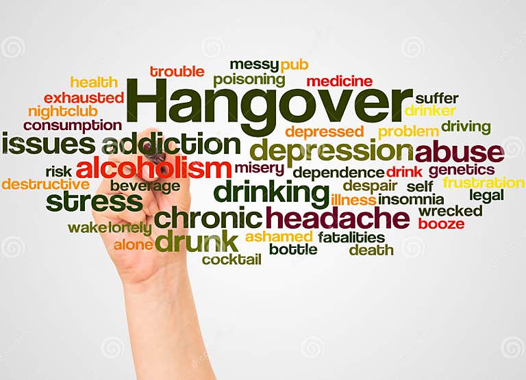 Hangover Word Cloud and Hand with Marker Concept Stock Illustration ...