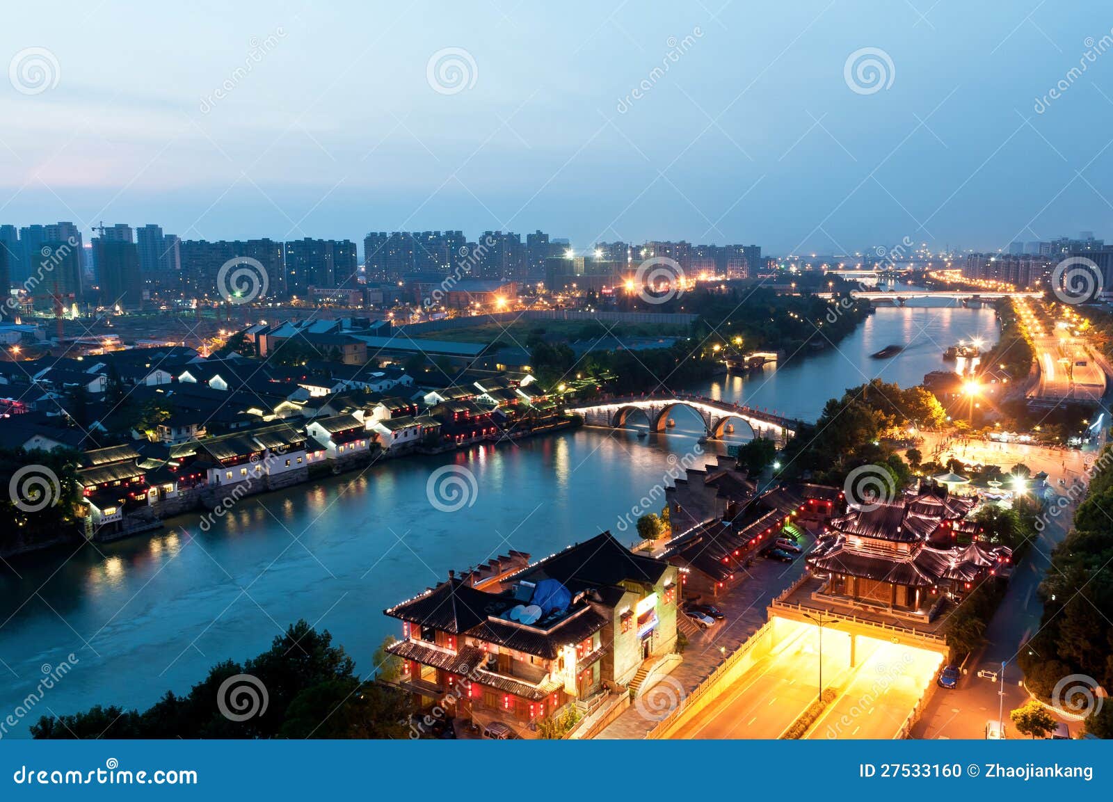 Hangzhou canal night scene editorial image. Image of color - 27533160