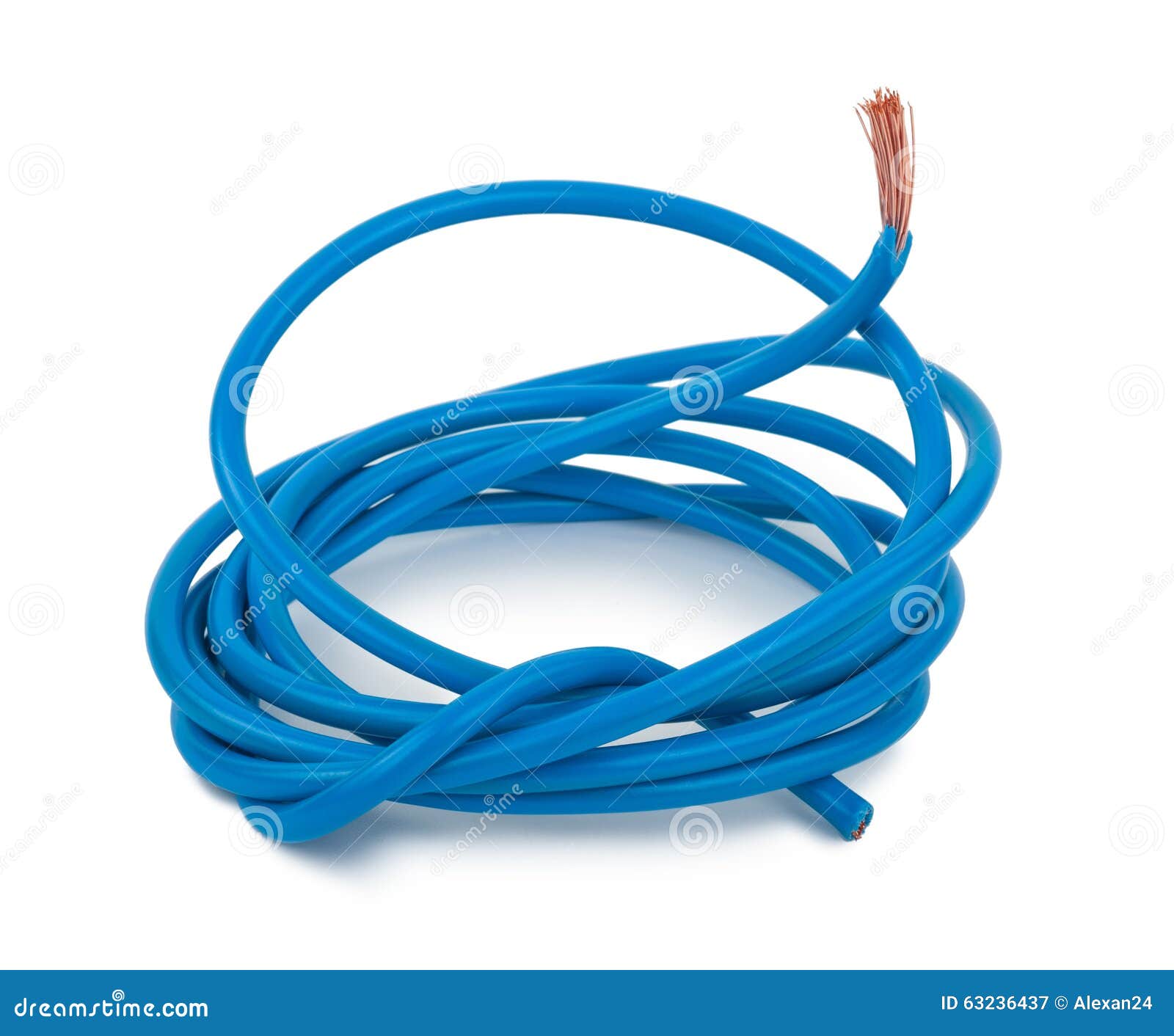 Blue Wire Bare At The End Close Up In The Hand Of A Man On A Gray ...