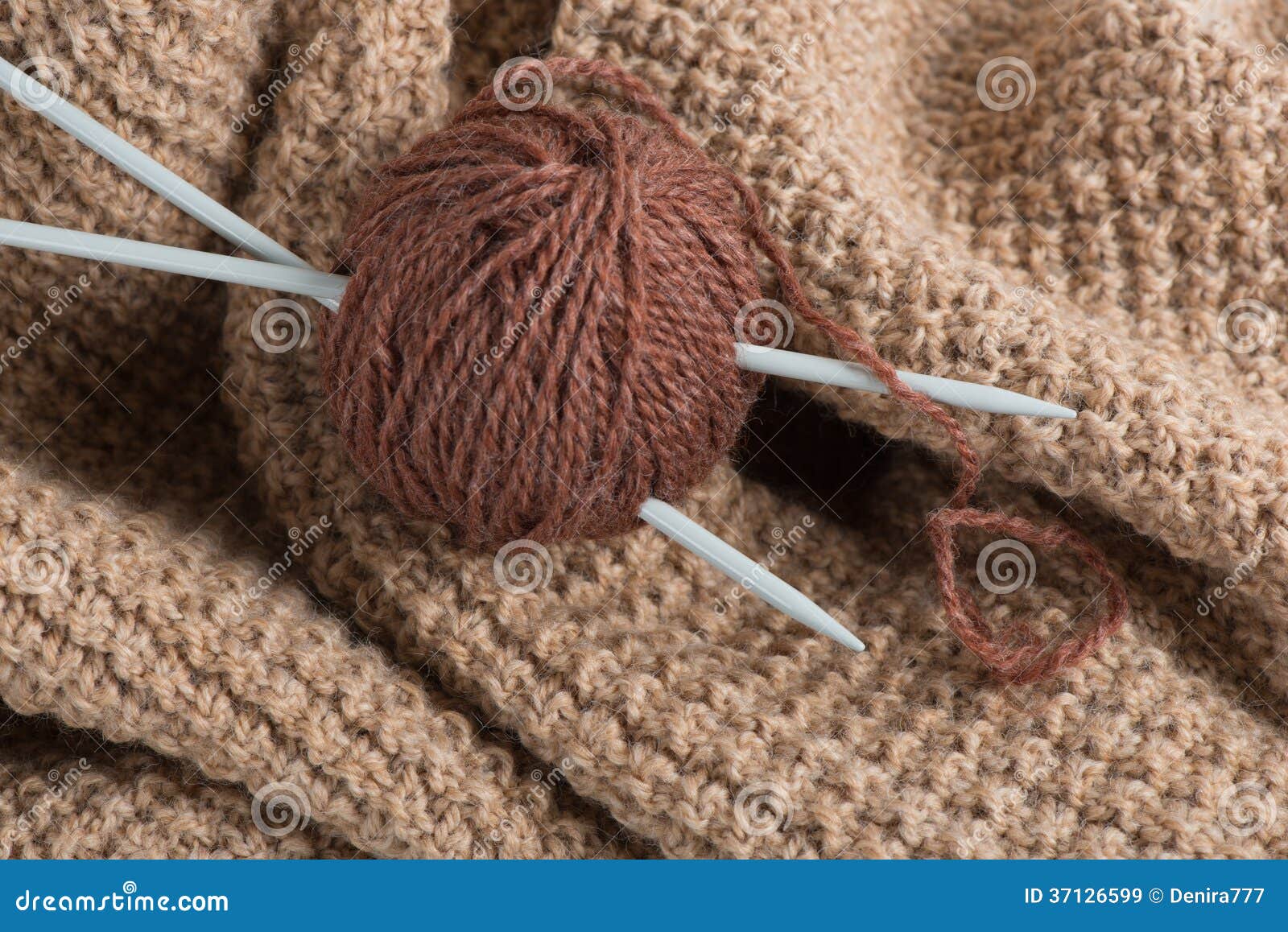 Hank of Wool, Needles and Knitting Stock Image - Image of brown, fiber ...
