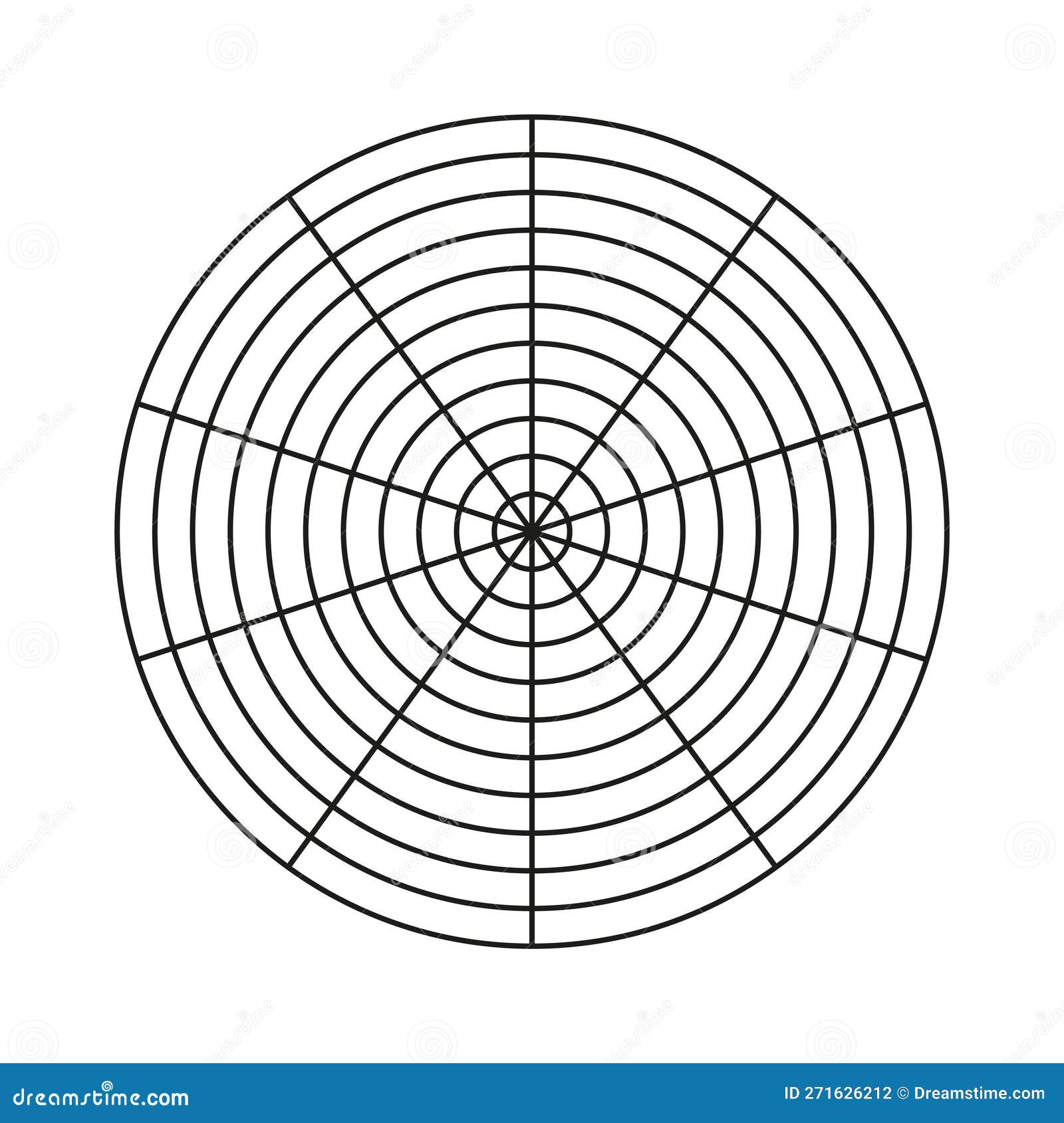 Polar Grid of 10 Segments and 10 Concentric Circles. Circle Diagram of ...