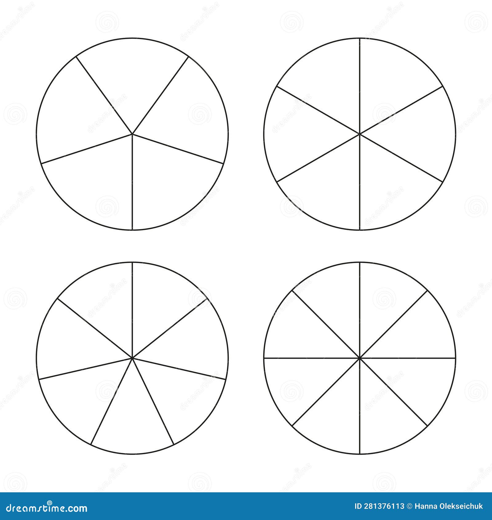 Pie Chart, Diagram Set. Five, Six, Seven and Eight Sections or Steps ...