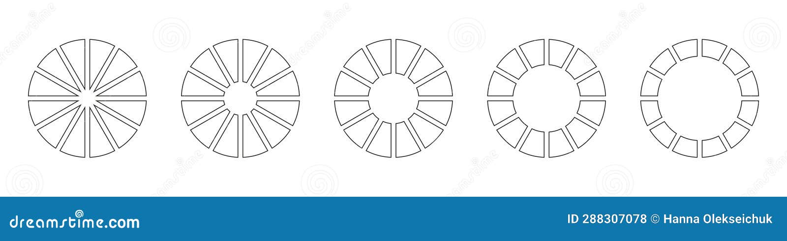 Wheels Round Divided In Ten Sections. Outline Donut Charts Or Pies ...