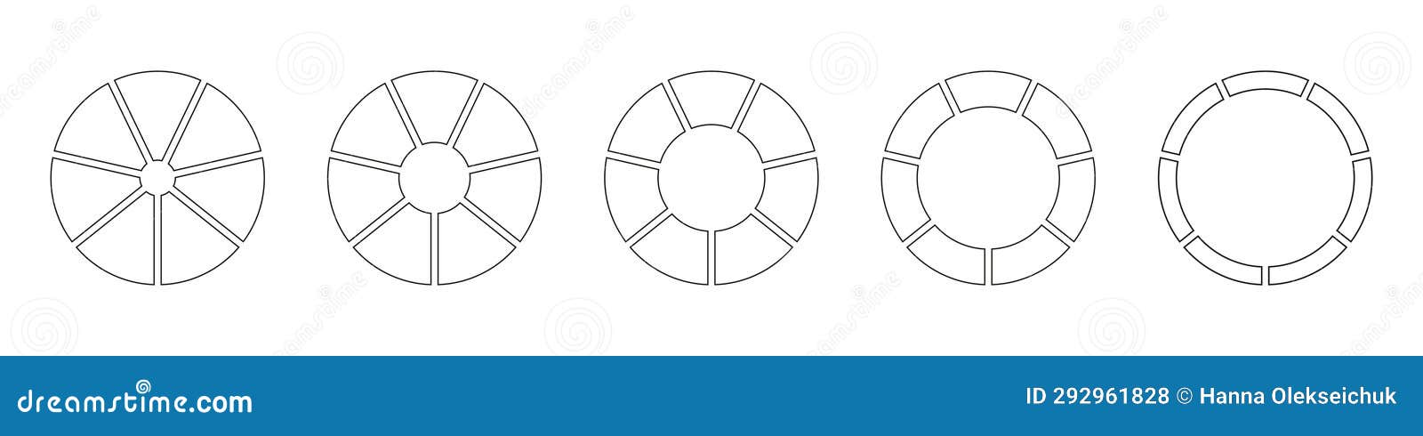 Donut Charts, Pies Segmented On 6 Equal Parts. Wheels Round Divided In ...