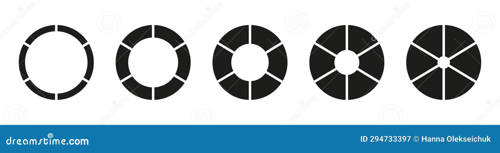 Donut Charts, Pies Segmented On 6 Equal Parts. Wheels Round Divided In ...