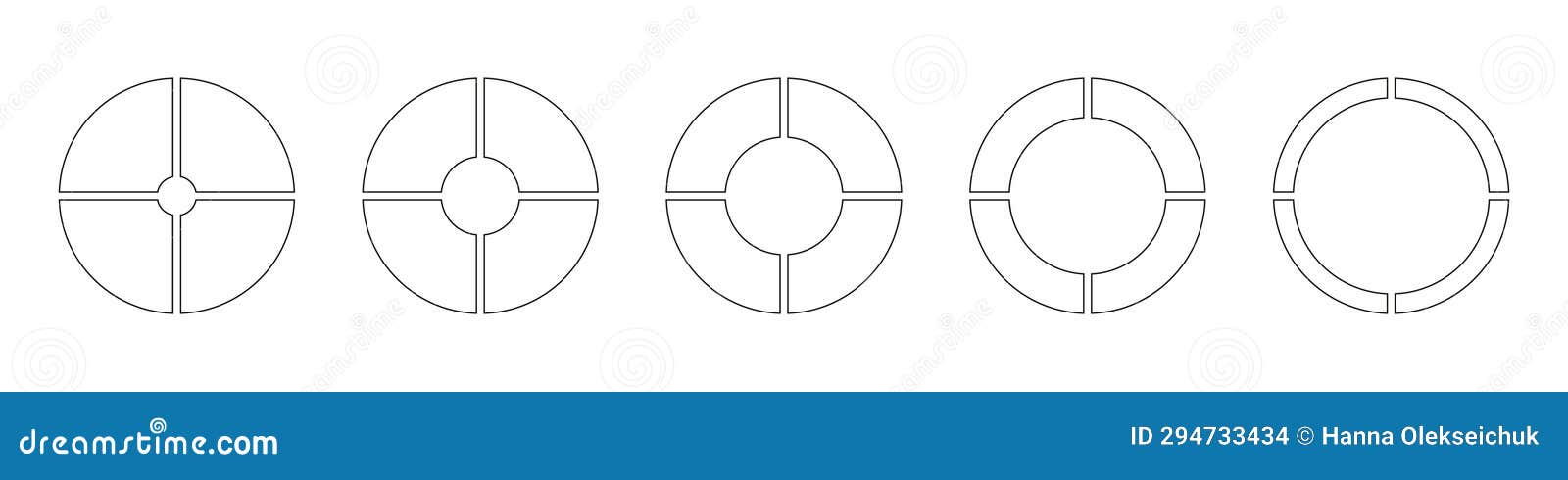 Wheels Round Divided In Twelve Sections. Outline Donut Charts Or Pies ...