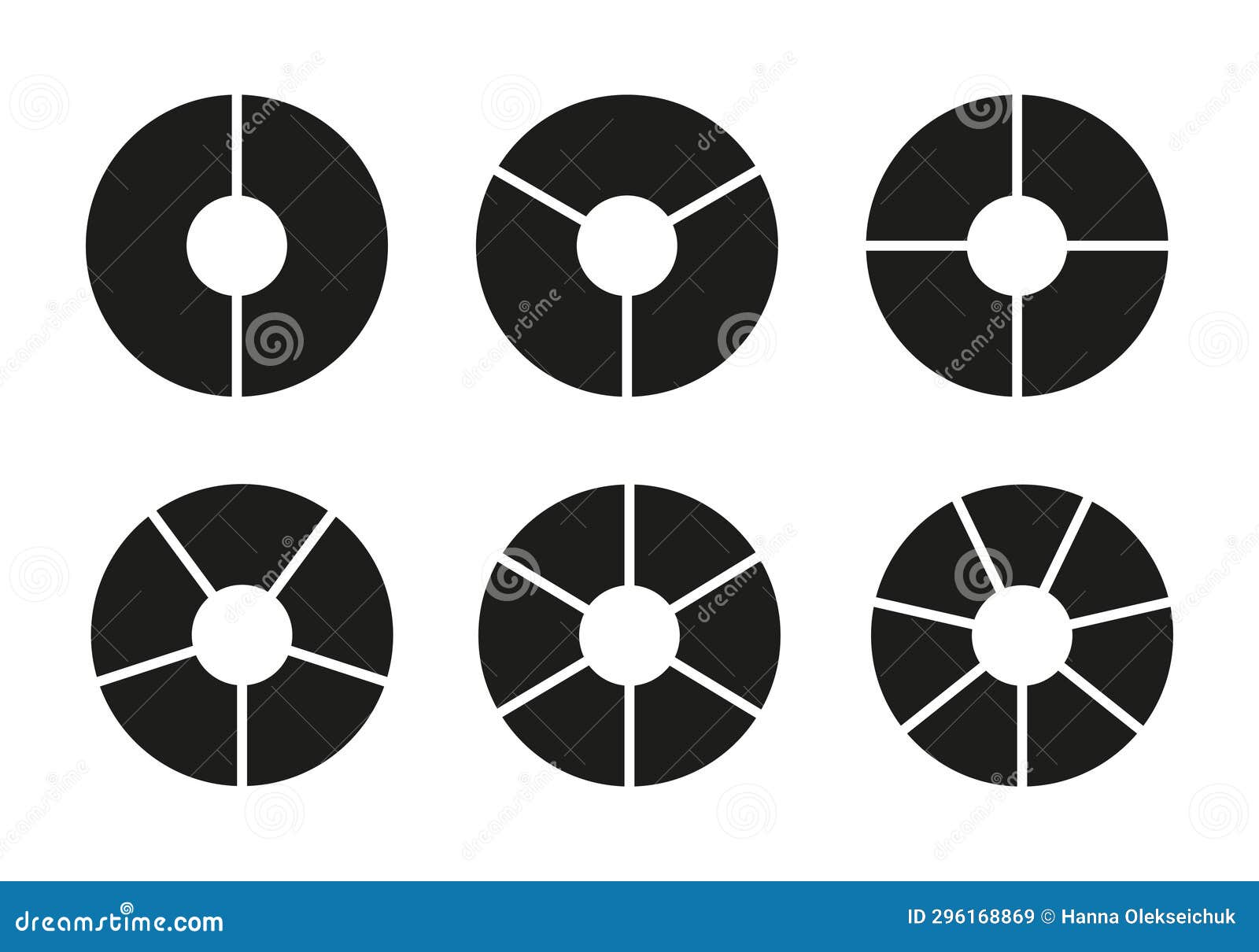 Pie And Donut Charts Set. Circle Diagrams Divided In 10 Sections Of ...