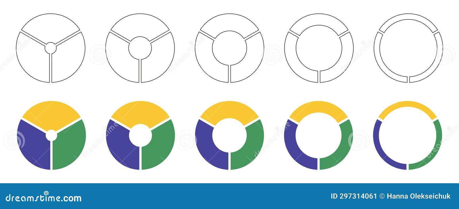 Wheels Round Divided In Twelve Sections. Outline Donut Charts Or Pies ...