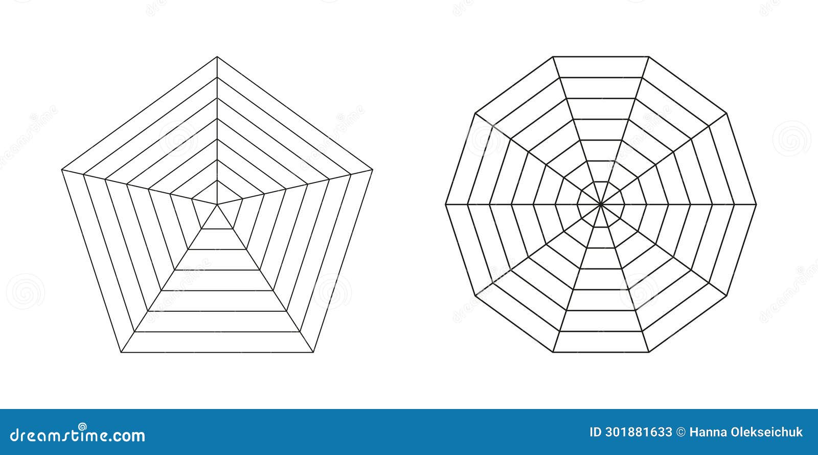 Blank Pentagon Radar Chart Icon Set. Radar Spider Diagram Template ...