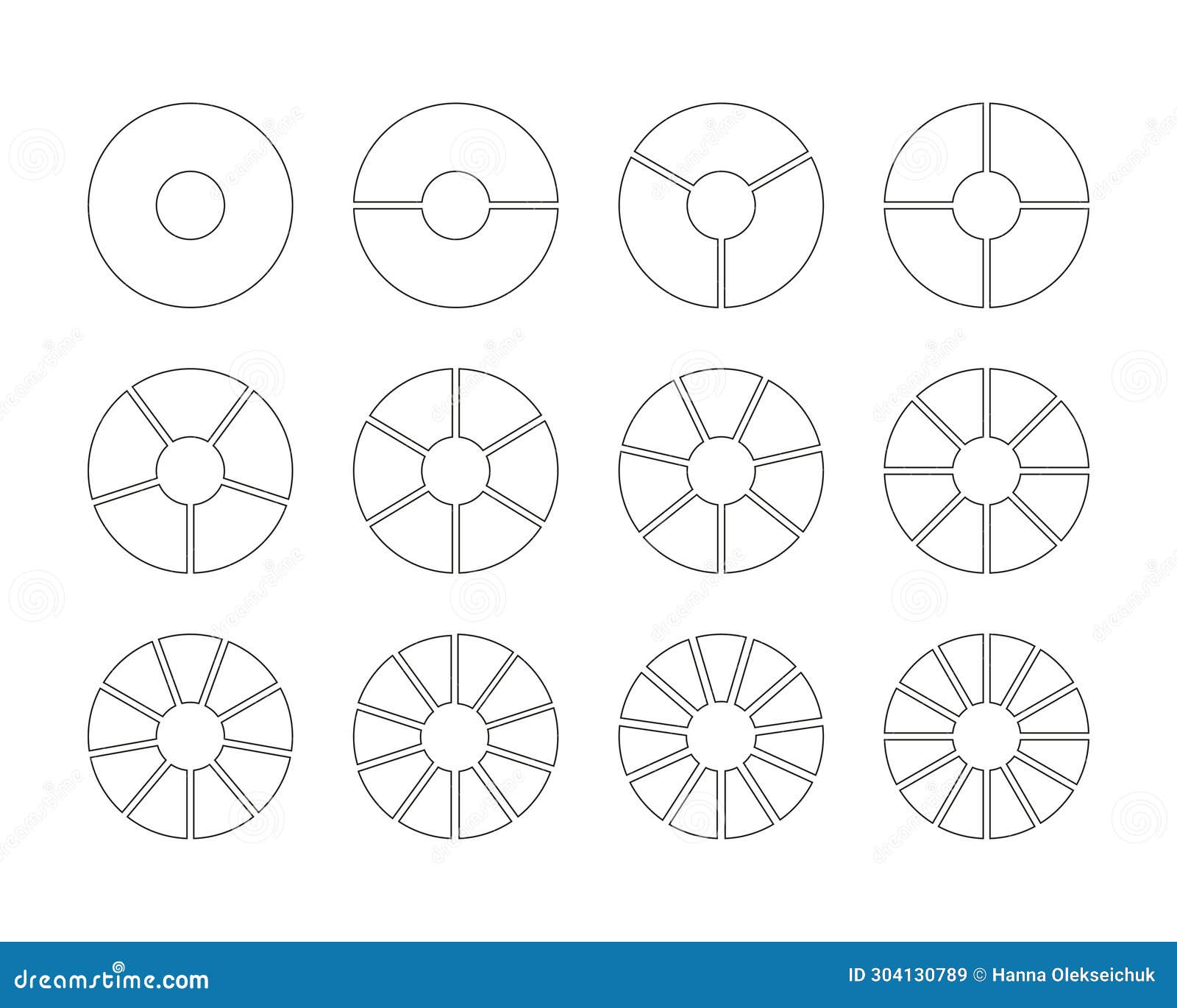 Circle Division on Equal Parts. Wheel Round Divided Diagrams with ...