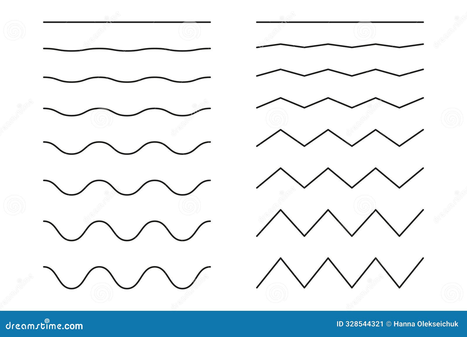 Wavy, Curvy, Zigzag Lines Set. Undulate Borders, Transverse Horizontal ...