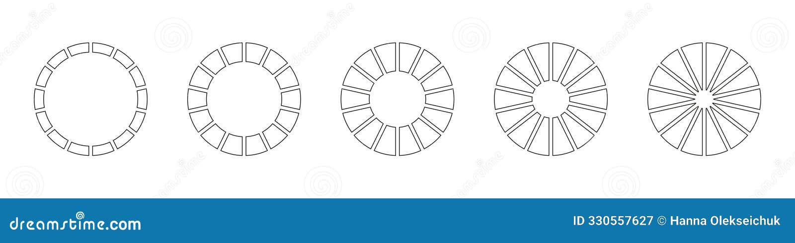 Outline Donut Charts Or Pies Segmented On 12 Equal Parts. Set Of ...
