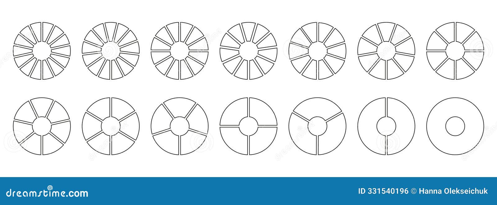 Circle Division on Equal Parts. Wheel Round Divided Diagrams with ...