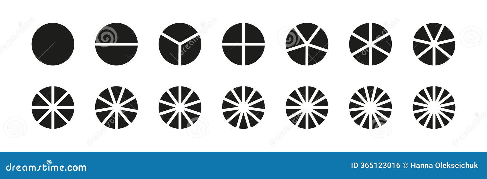 Wheel Round Divided, Fourteen Sections. Donut Charts, Pies Segmented On ...