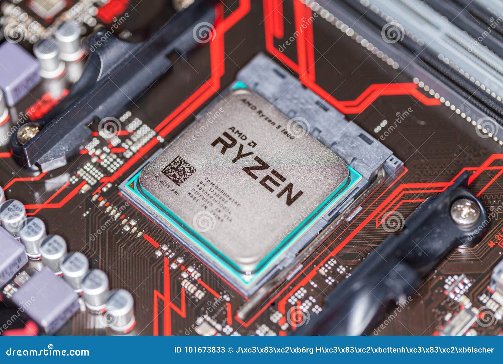 AMD Ryzen Processor Chip on an Asus Prime 350 Plus Mainboard. Editorial ...