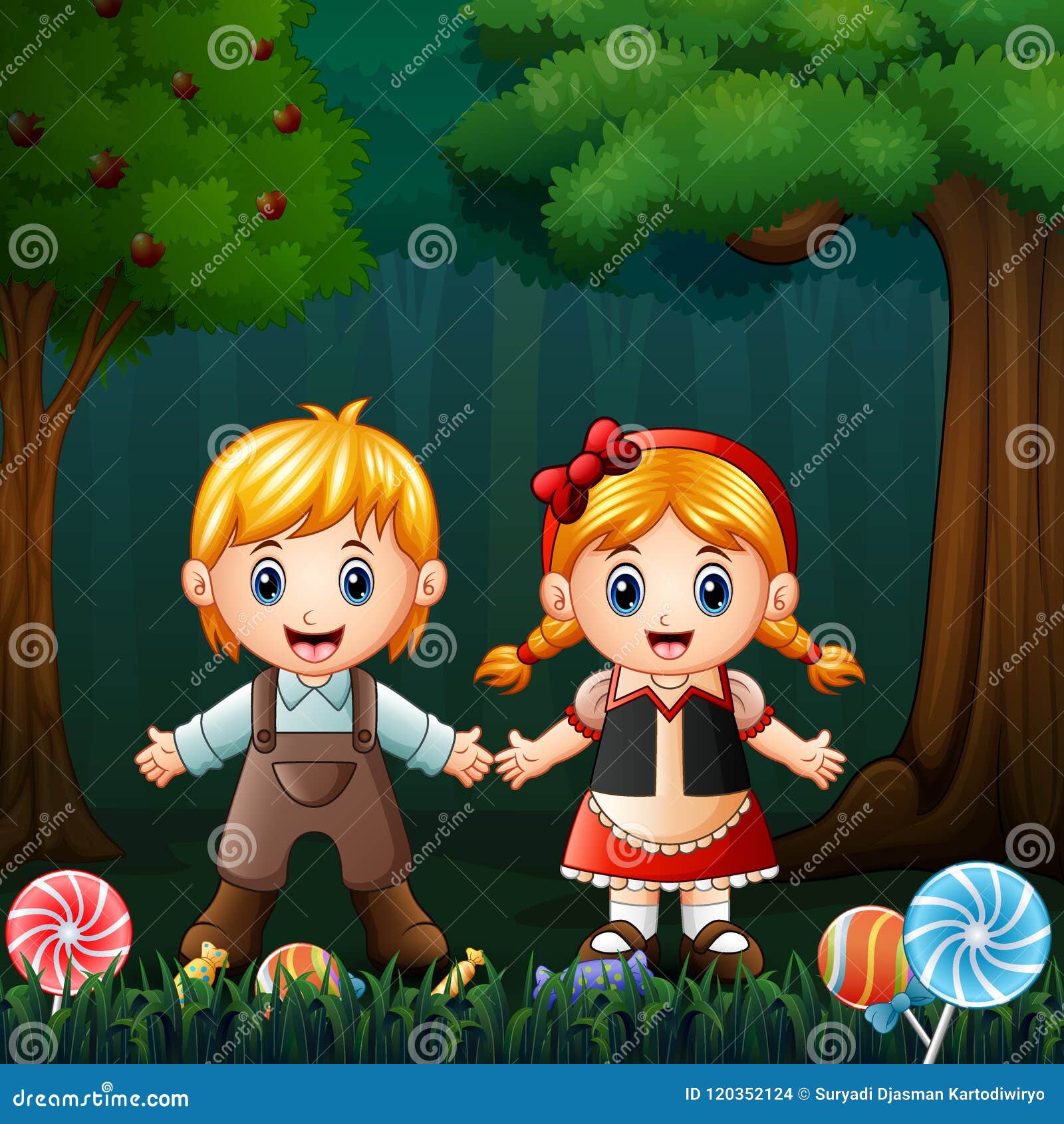Hansel and Gretel in the Forest Stock Vector - Illustration of cartoon ...