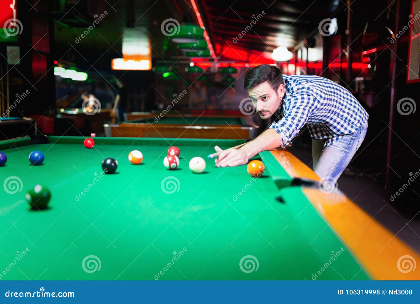 Hansome Man Playing Pool in Bar Alone Stock Photo - Image of aiming ...