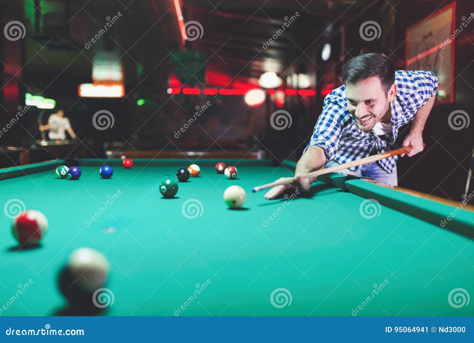 Hansome Man Playing Pool in Bar Alone Stock Image - Image of hand ...