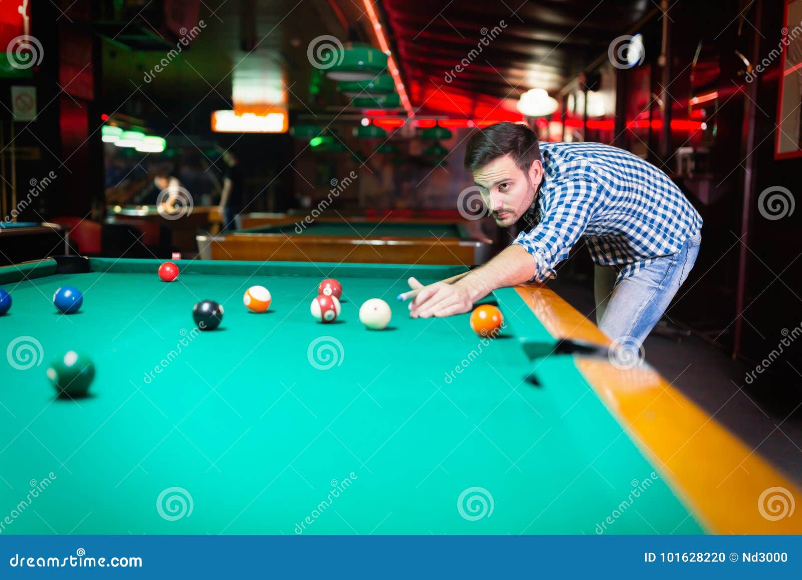 Hansome Man Playing Pool in Bar Alone Stock Photo - Image of game ...