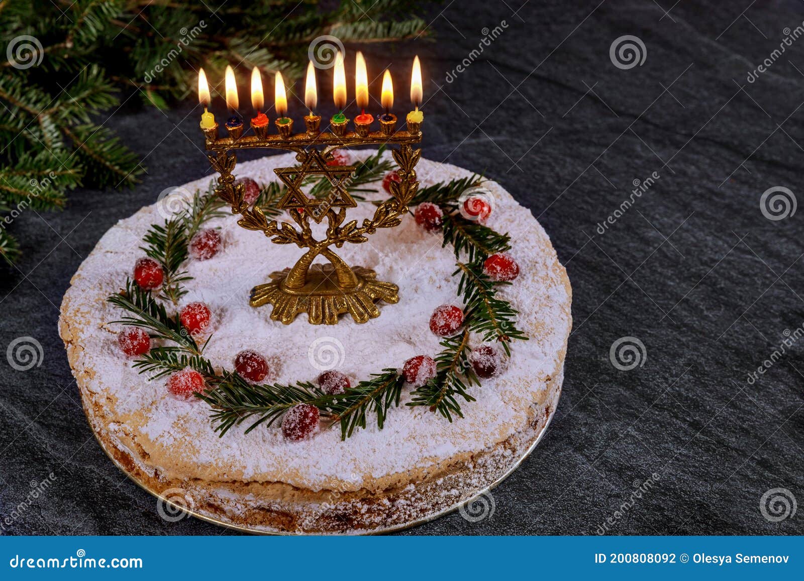 Hanukkah Cake with Menorah on the Top Stock Photo - Image of jewish ...