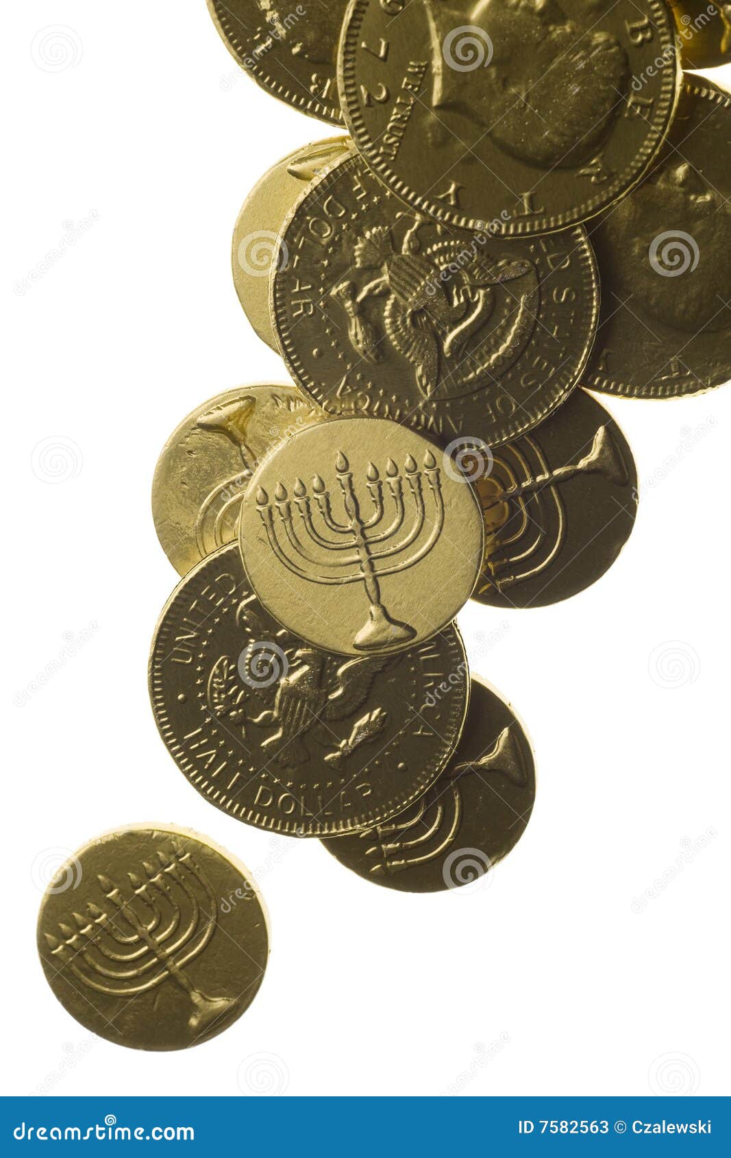 Hanukkah Gelt Isolated on White Stock Image - Image of hanukkah ...