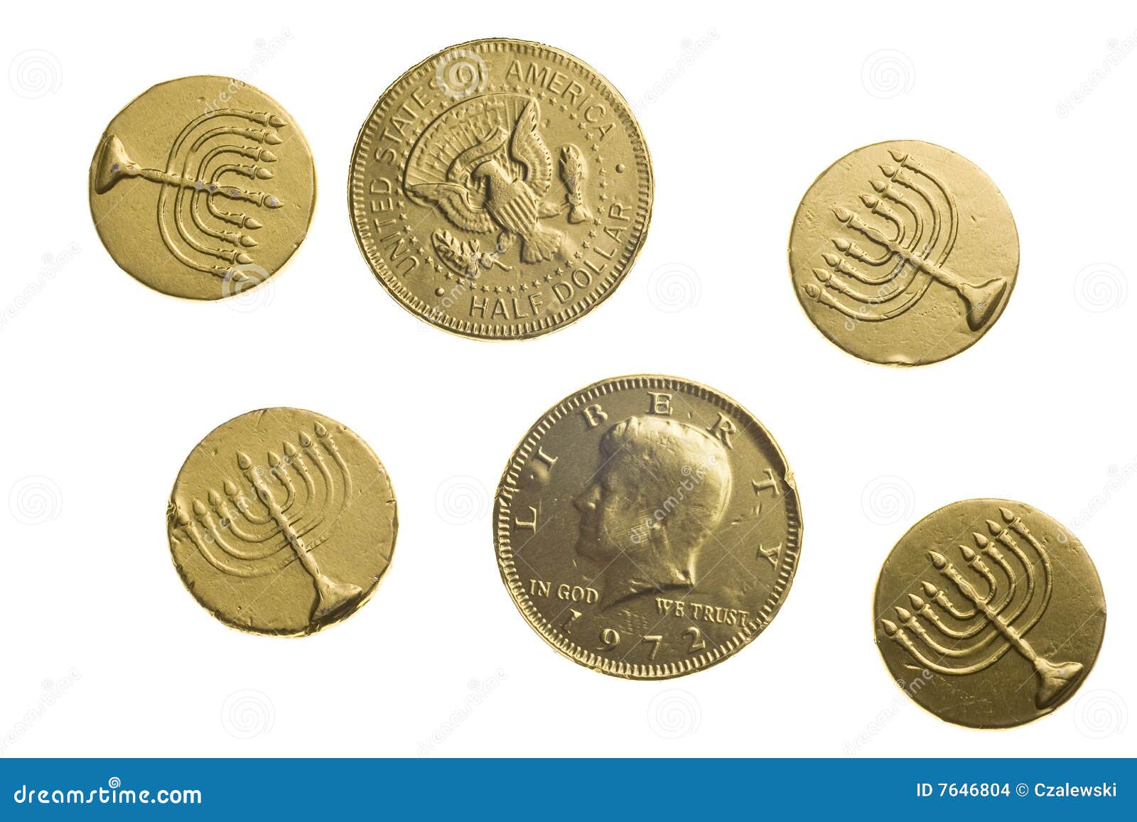 Hanukkah Gelt Isolated on White Stock Photo - Image of celebrate ...