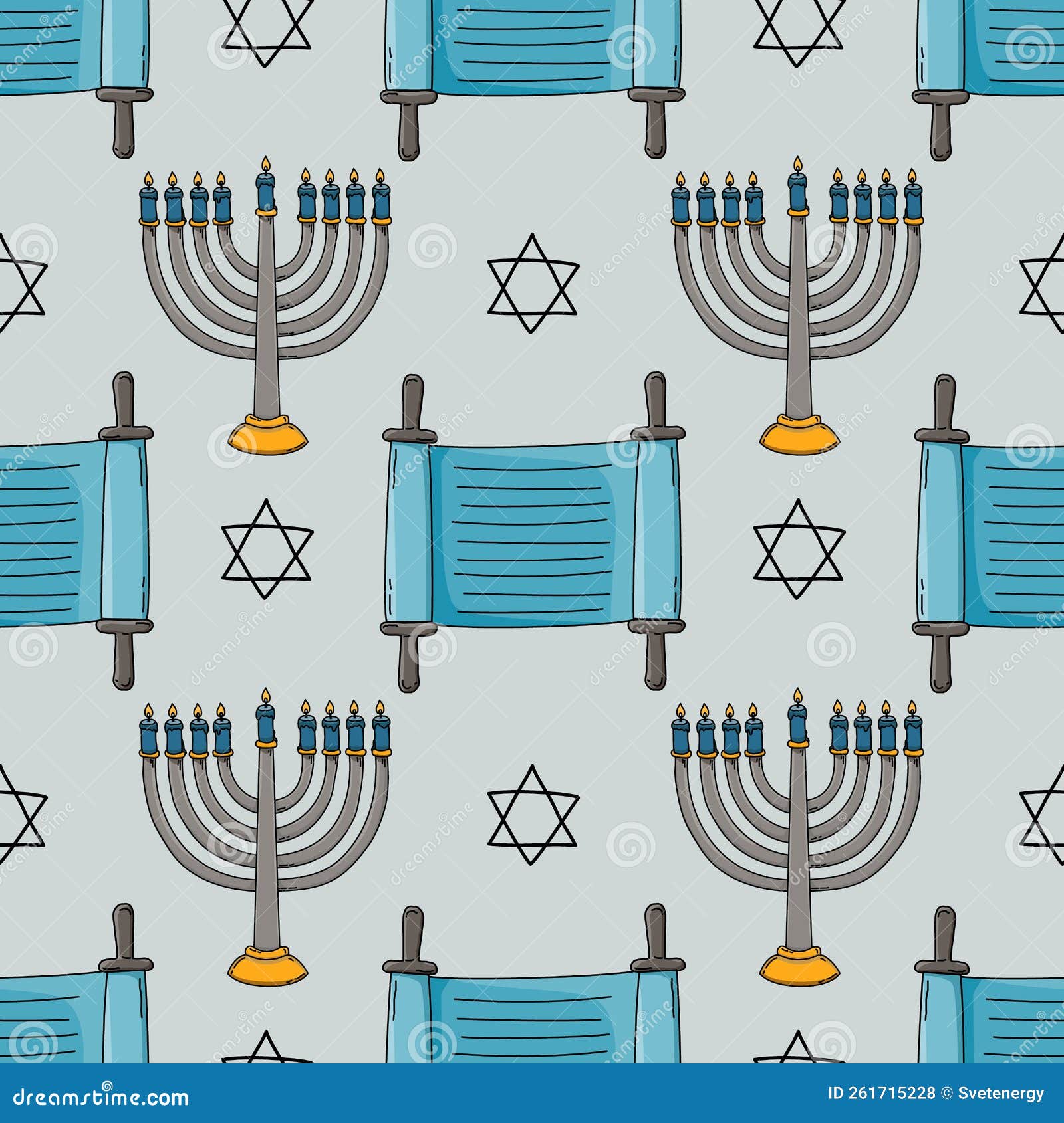 Hanukkah Hand Drawn Seamless Pattern with Menorah and Torah. Stock ...