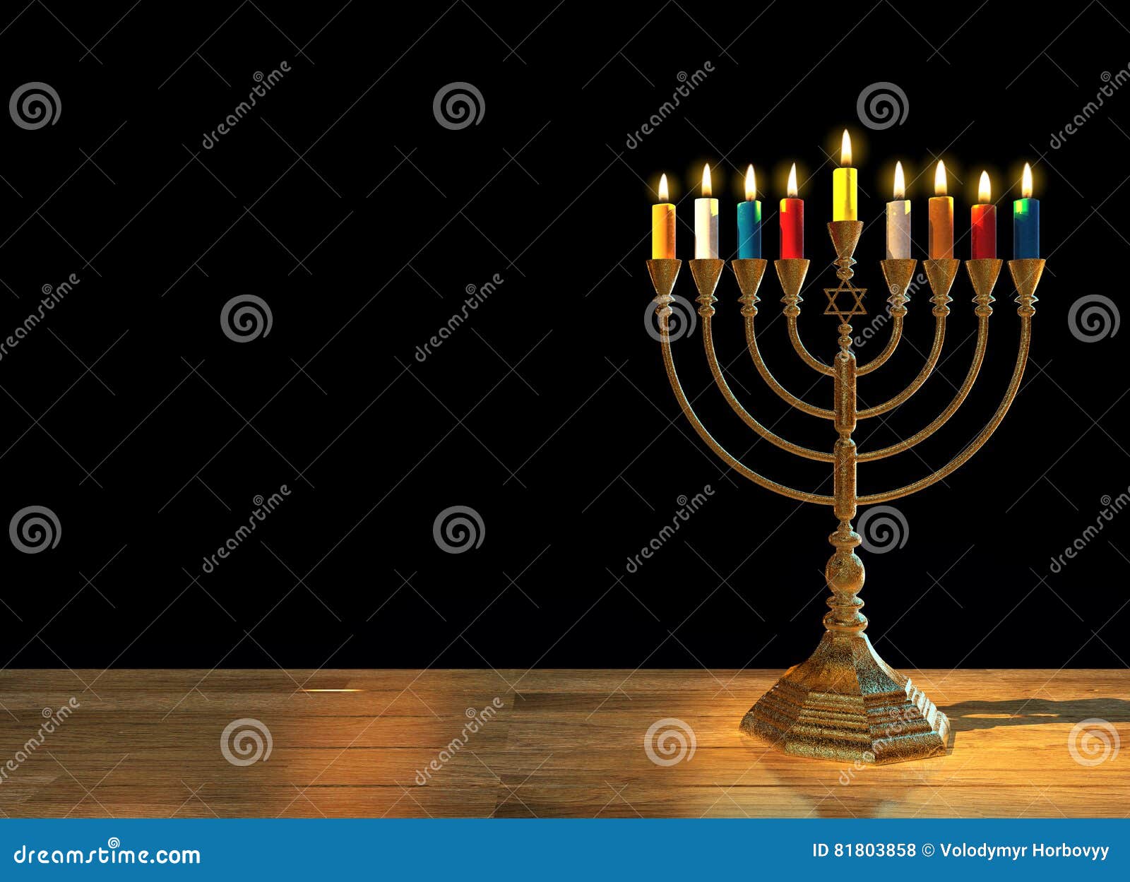 Hanukkah menorah 3D render stock illustration. Illustration of candle ...