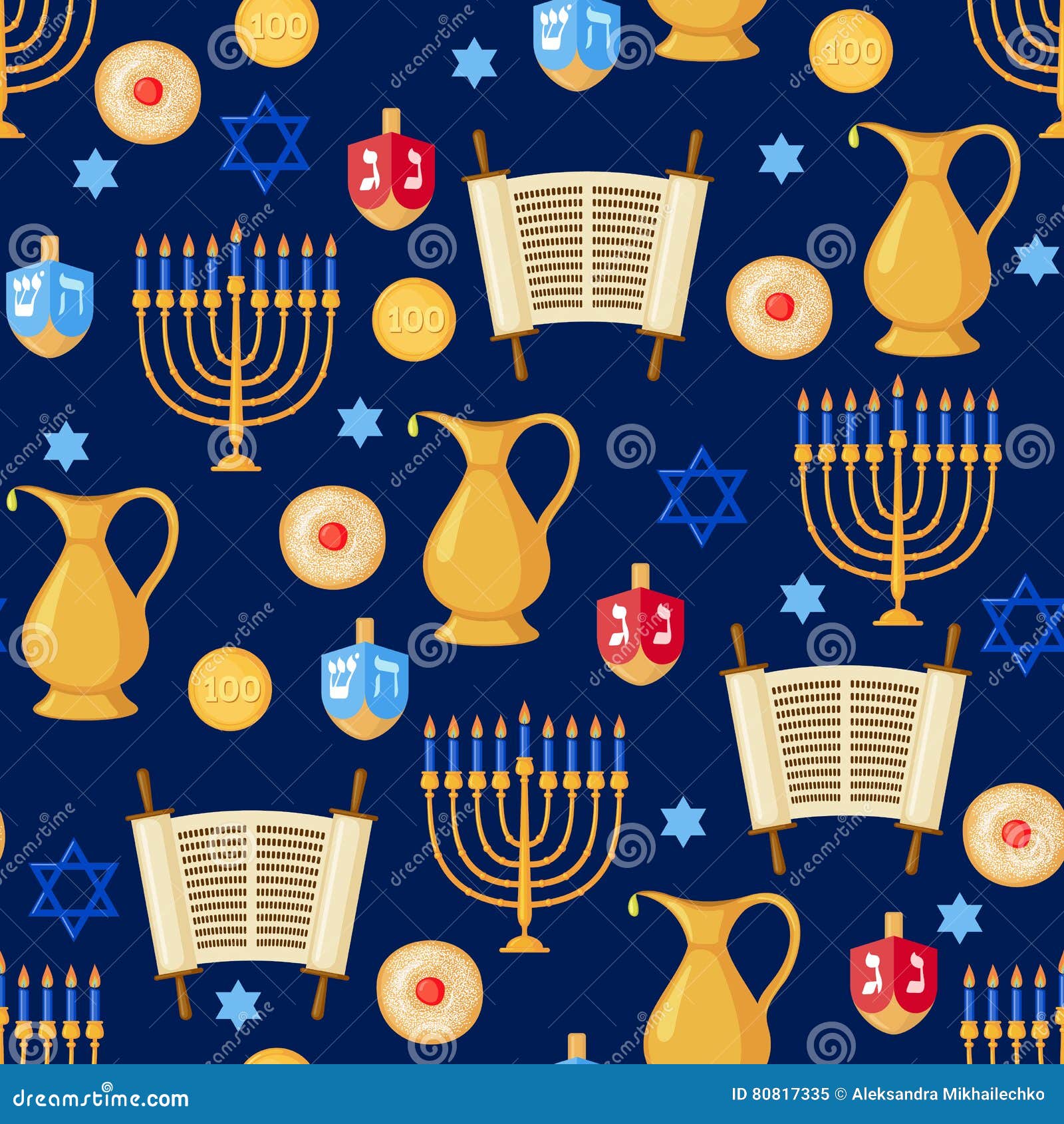 Hanukkah seamless pattern. stock vector. Illustration of donut - 80817335