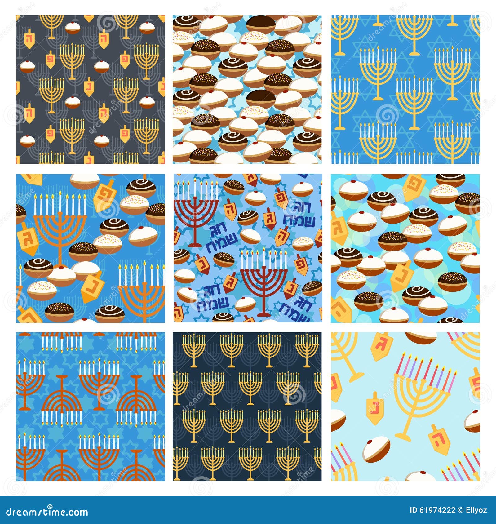 Hanukkah Seamless Pattern Set Stock Vector - Illustration of backdrop ...