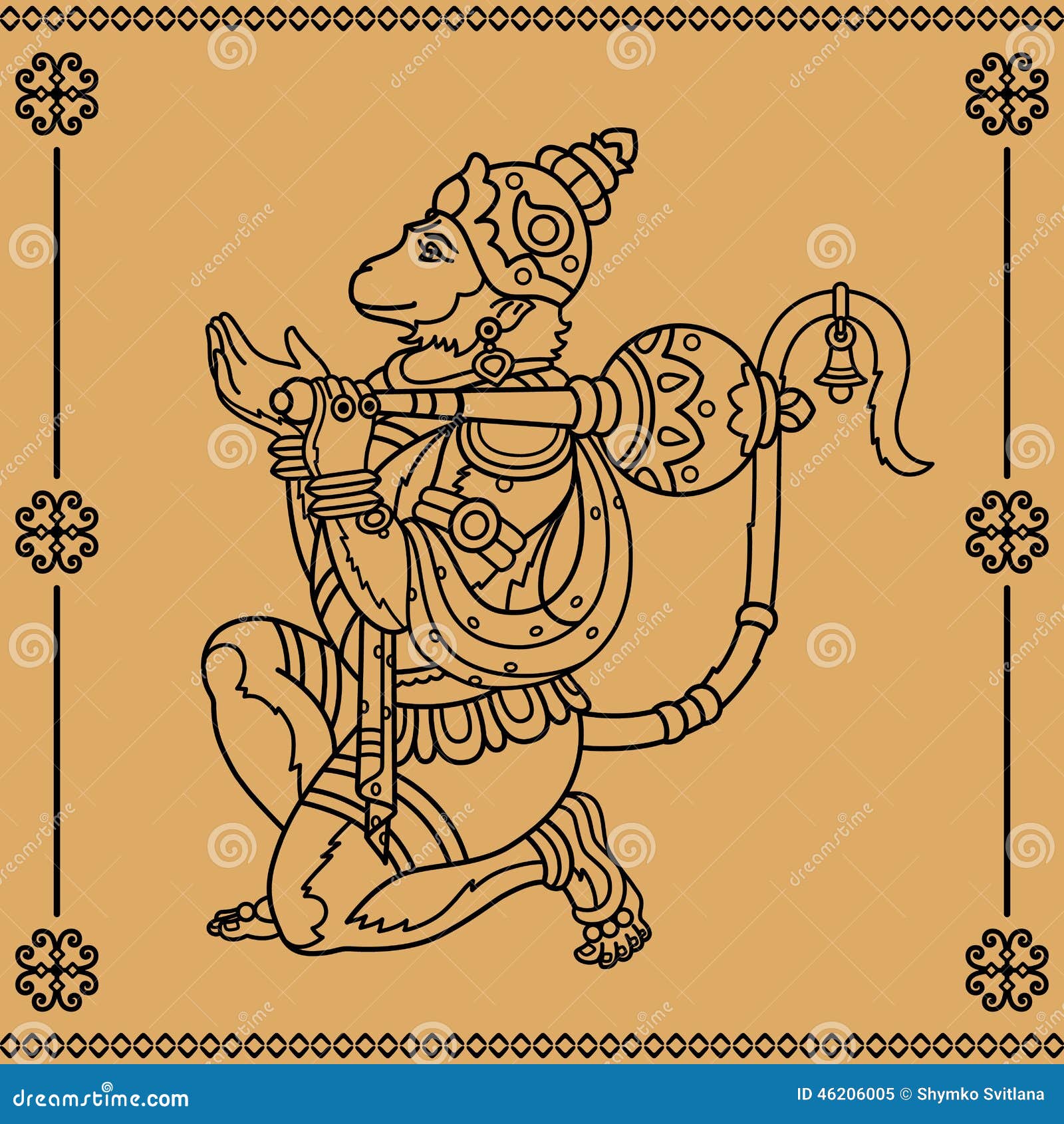 Deity Hanuman With Monkey Face In Gold Crown Vector Illustration ...