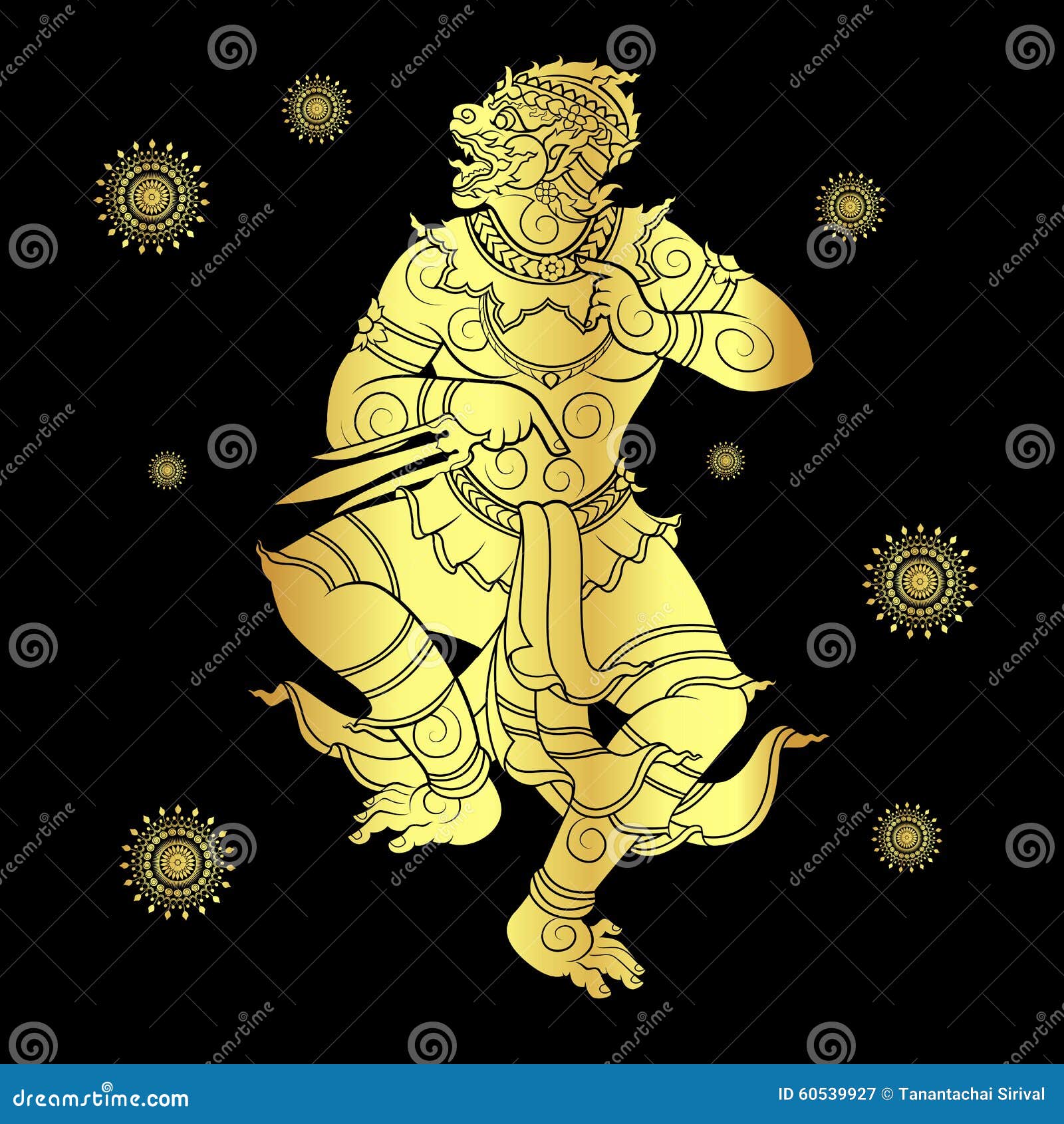 Drawing Of A Hanuman Silhouetted Vector Illustration | CartoonDealer ...